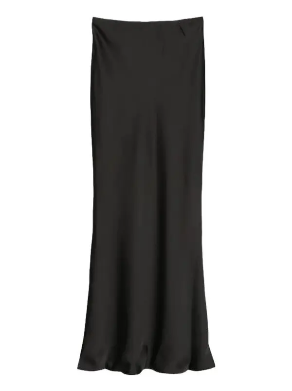 Norma Kamali Satin Fishtail Hem Maxi Skirt - Black