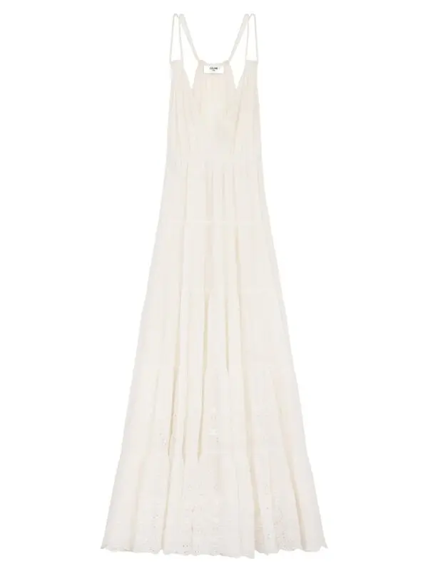 Celine Embroidered Long Dress In Cotton Silk Crepon - Ivoire