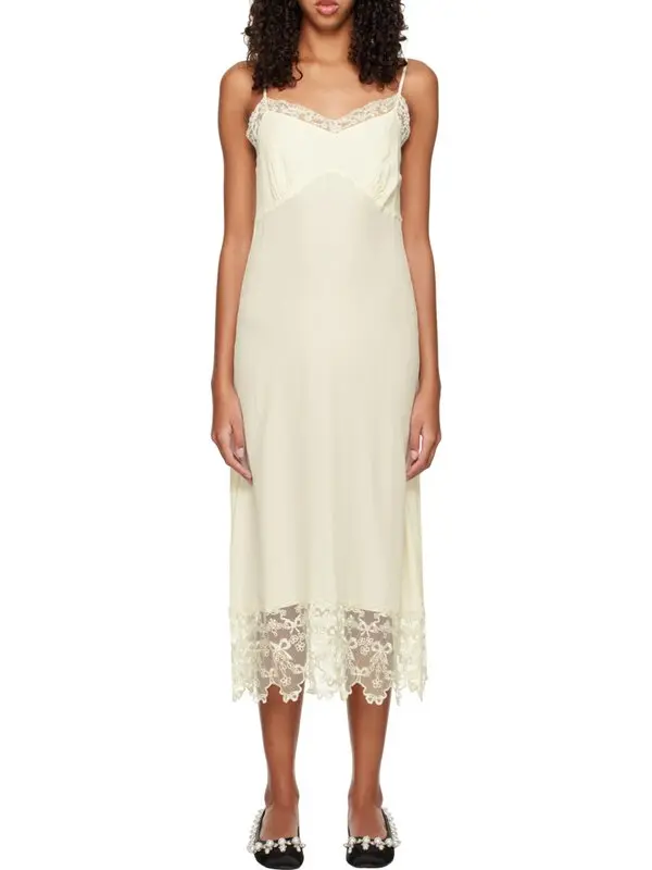 Simone Rocha Lace Trim Slip Midi Dress - White