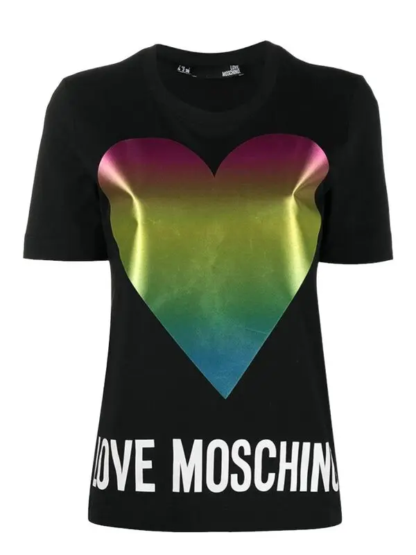 Moschino T-shirt With Rainbow Heart Graphic - Green
