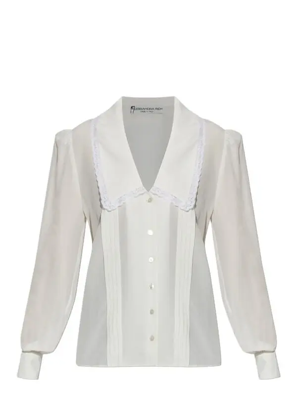 Alessandra Rich Lace-trimmed Collared Blouse - White