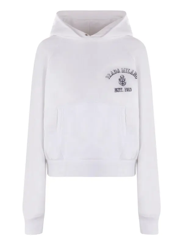 Prada Logo Printed Long-sleeved Hoodie - White