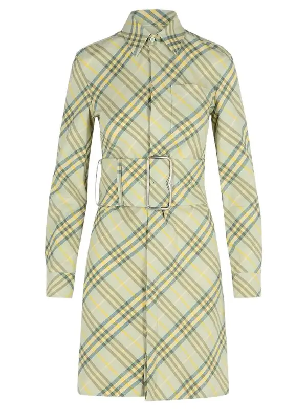 Burberry Checked Belted Waist Shirt Dress - Green