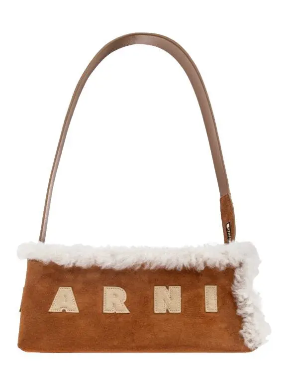 Marni Shearling Trim Shoulder Bag - Brown