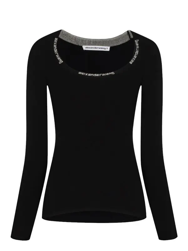 Alexander Wang Logo Tape Scoop Neck Top - Black