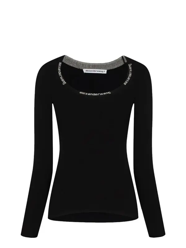 Alexander Wang Logo Tape Scoop Neck Top - Black