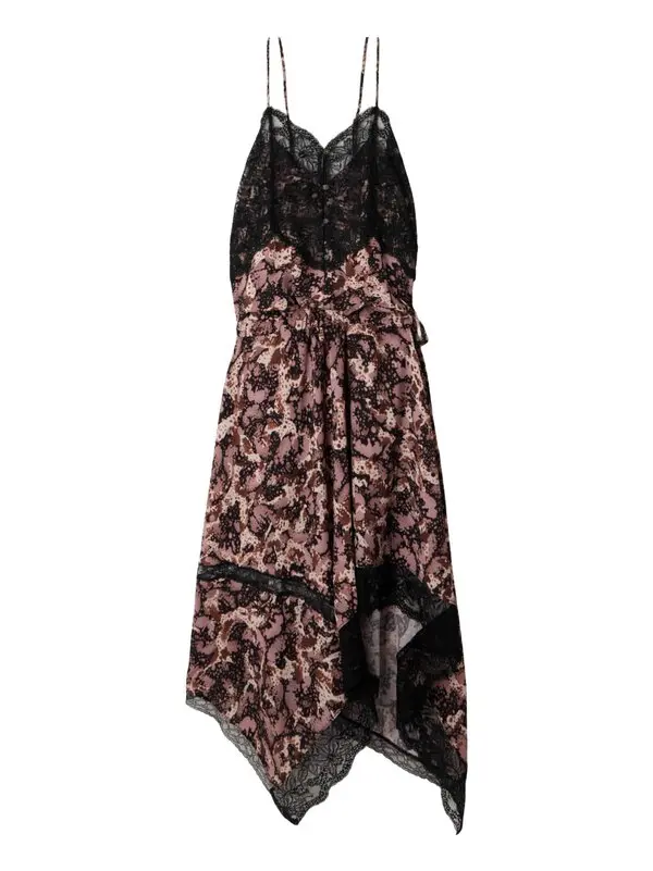 Dries Van Noten Asymmetrical Midi Dress With Lace Details - Black