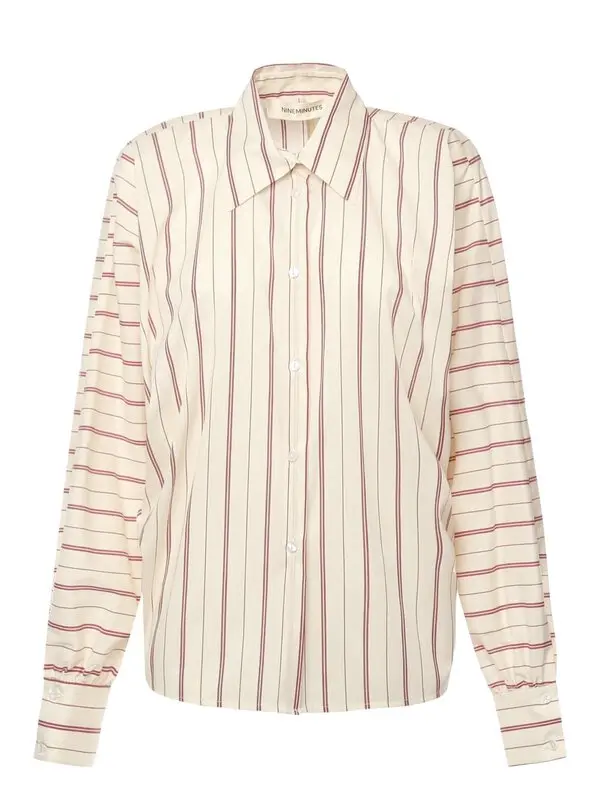NINE MINUTES Striped Button-up Shirt - White