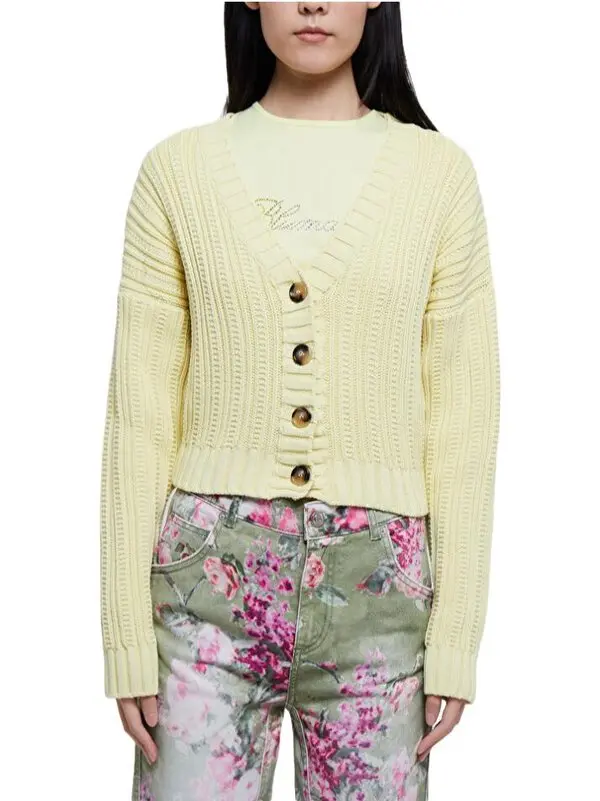 Blumarine Long-sleeved Knitted Cardigan With V-neck - Nude
