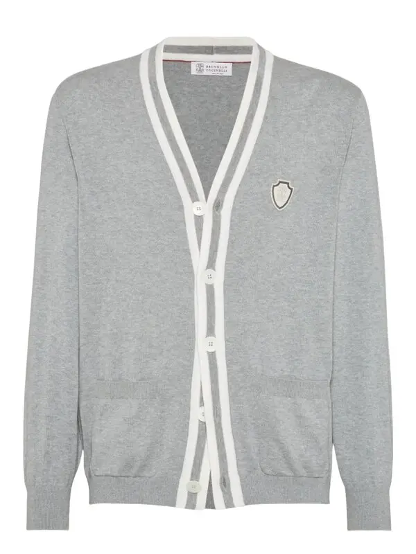 Brunello Cucinelli Cotton Cardigan With Ribbed Details - Gray