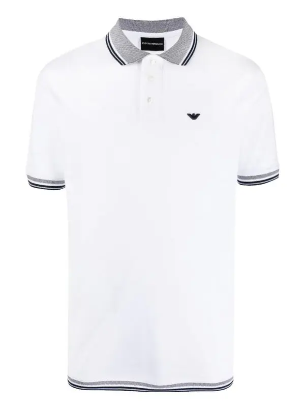 Emporio Armani Logo-embroidered Tipped Polo Shirt - White