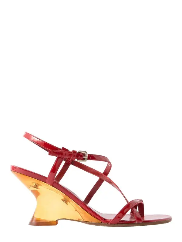 Dries Van Noten Patent Leather Wedge Sandals - Red