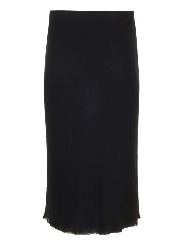 Khaite Fine-ribbed Midi Skirt With Raw Edge Hem - Black