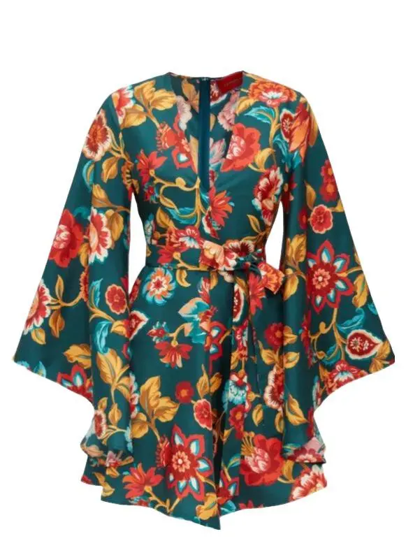 La DoubleJ Mini Magnifico Dress With Bell Sleeves And V-neck - Multicolor