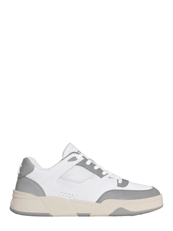 Celine Ct-09 Low Lace-up Sneakers In Calfskin And Mesh - Optical White/gray/beige