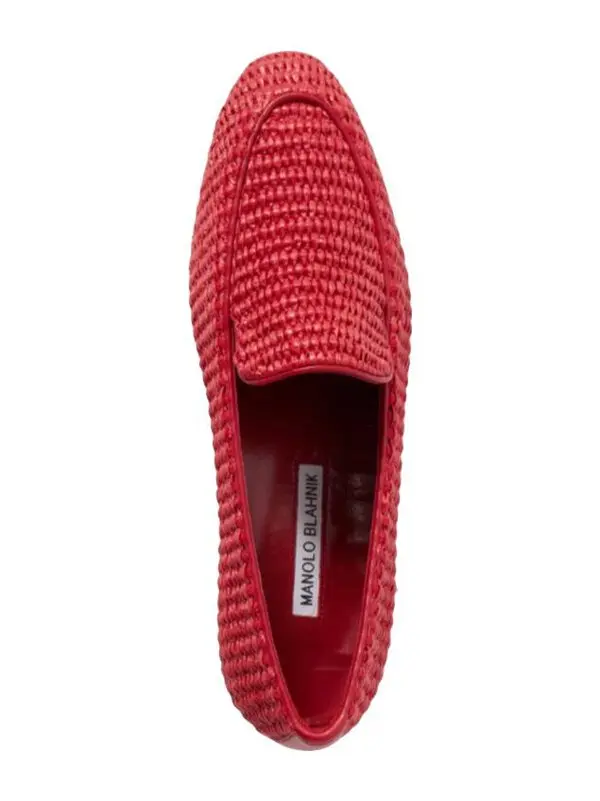 Manolo Blahnik Raffia Loafers - Red