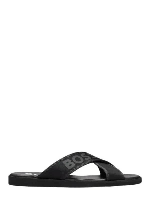 Hugo Boss Logo-print Leather Slides - Black
