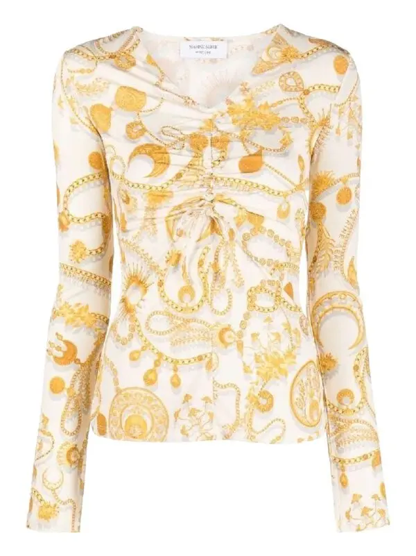 MARINE SERRE Printed Long Sleeve Top - Nude