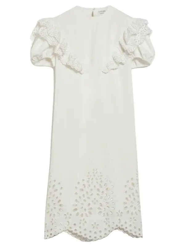 Sportmax Open-knit Midi Dress With Victorian Trim - White