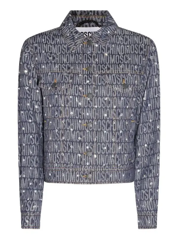 Moschino Allover Logo Rhinestone Button-up Jacket - Gray