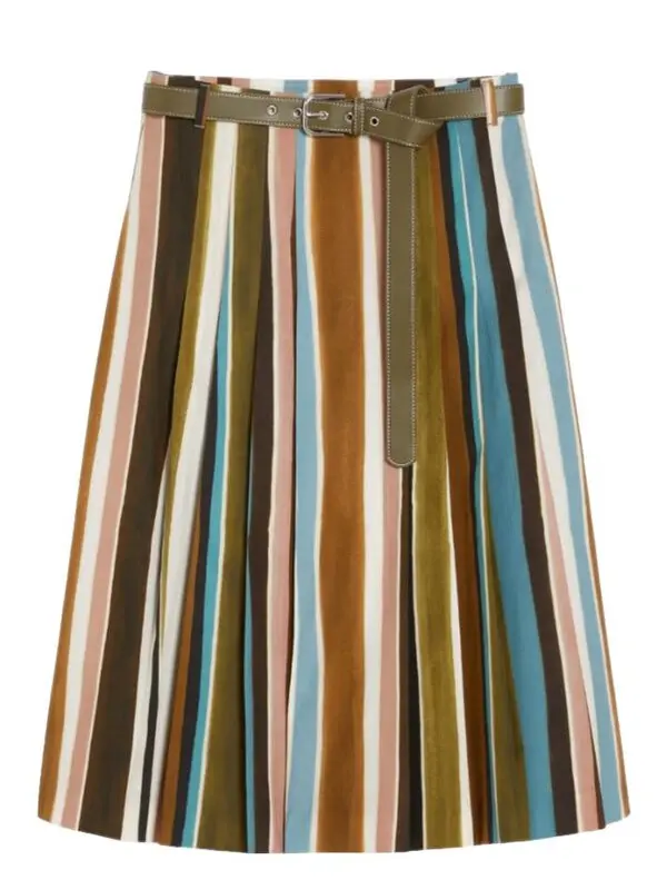 Max Mara Bassano Pleated Belted Midi Skirt - Khaki