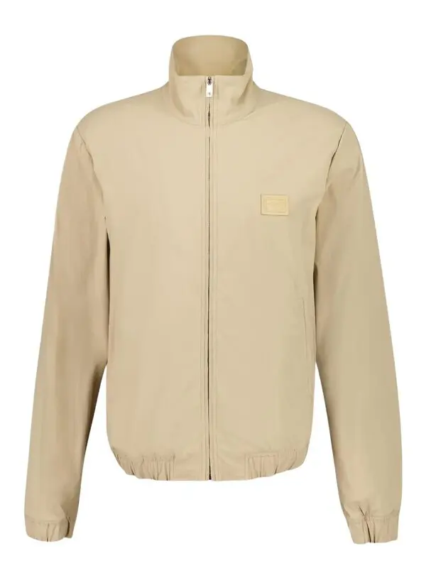 Dolce & Gabbana Zip-up Jacket With Logo Patch - Beige