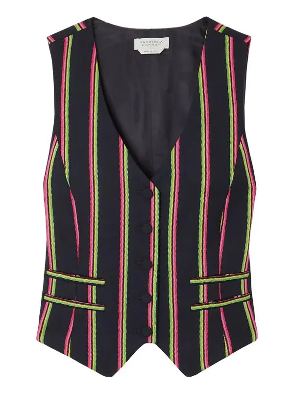 Gabriela Hearst Striped Sleeveless V-neck Vest - Navy Blue