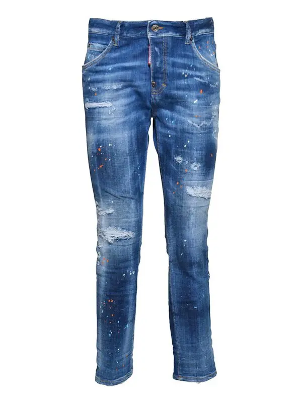 Dsquared2 Medium Waist Flared Jeans With Vintage Design - Blue