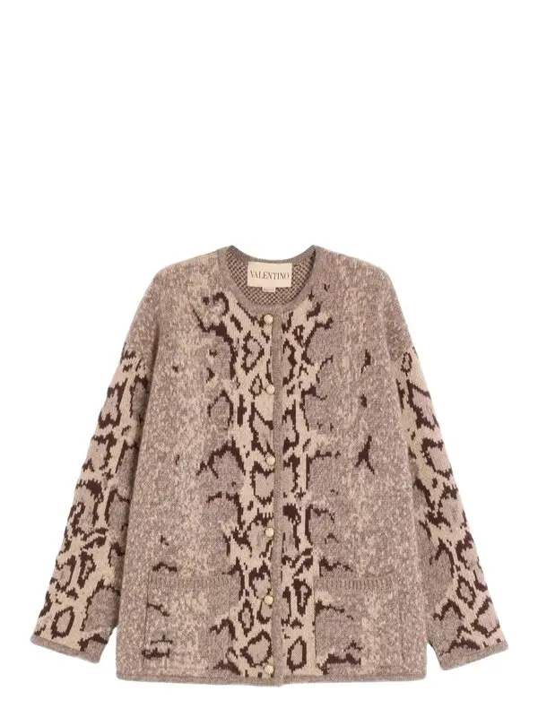 Valentino Garavani Button-up Crewneck Cardigan With Gemstone Embellishments - Animal Print
