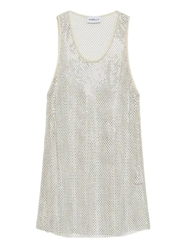 Marella Rhinestone Mesh Vest - Wool White