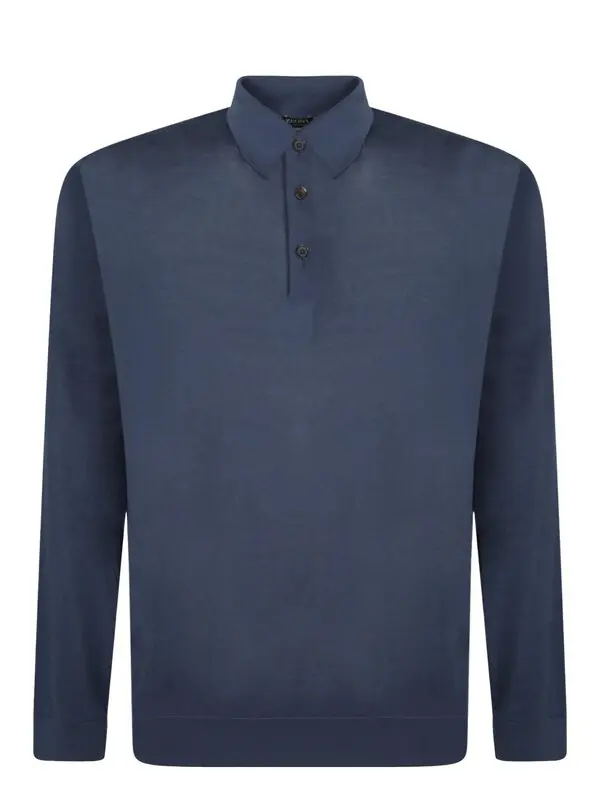 Zegna Long Sleeved Knitted Polo Shirt - Blue