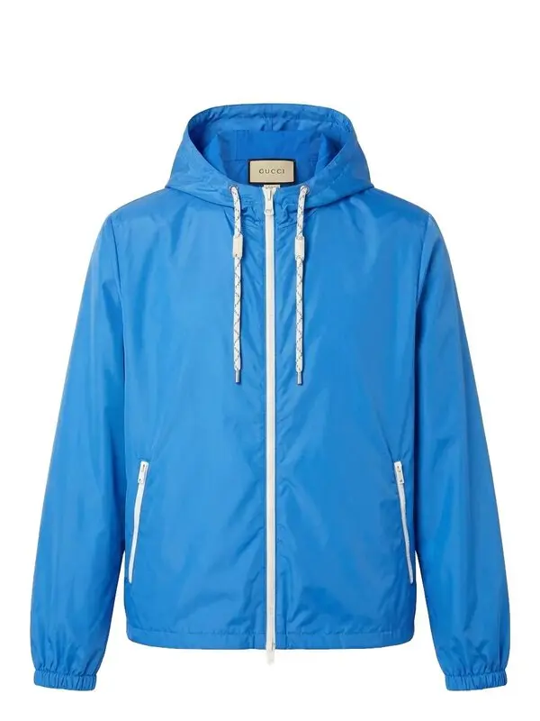 Gucci Hooded Zip-up Jacket With Ribbon Detail - Blue