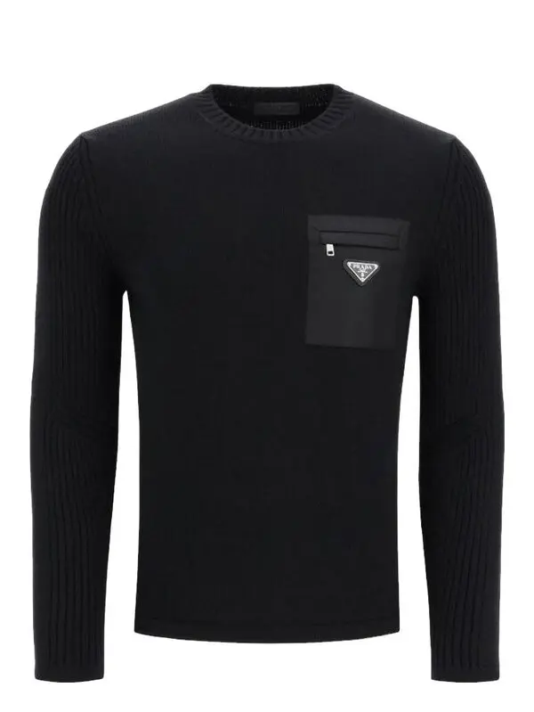 Prada Logo Pocket Knitted Jumper - Black