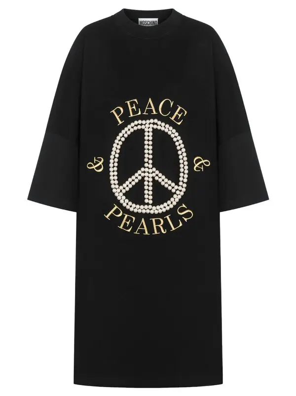 Moschino Print Cotton Dress With Pearl Embellishments - Black