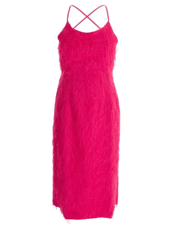 TWINSET Frayed Midi Dress With Logo Detail - Pink