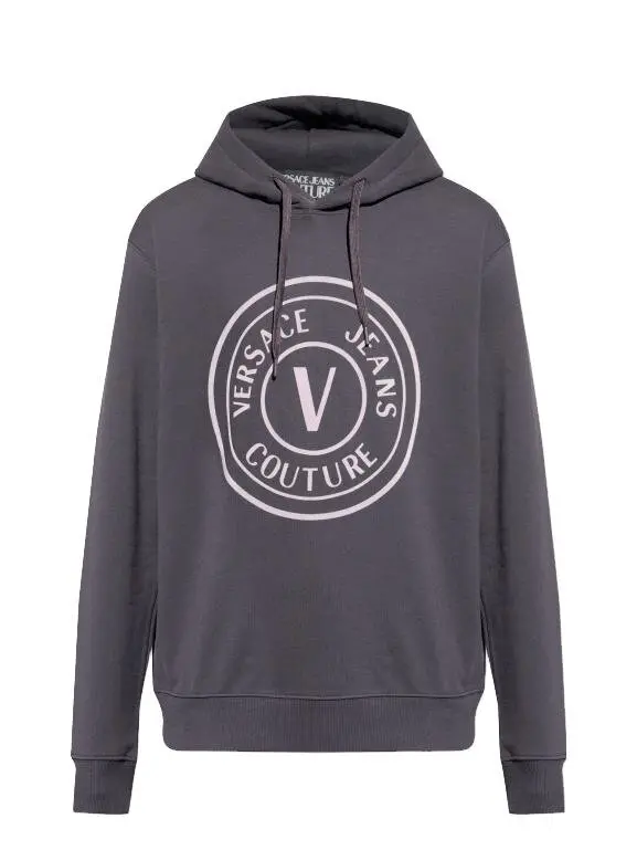 Versace Logo Printed Drawstring Hoodie - Black