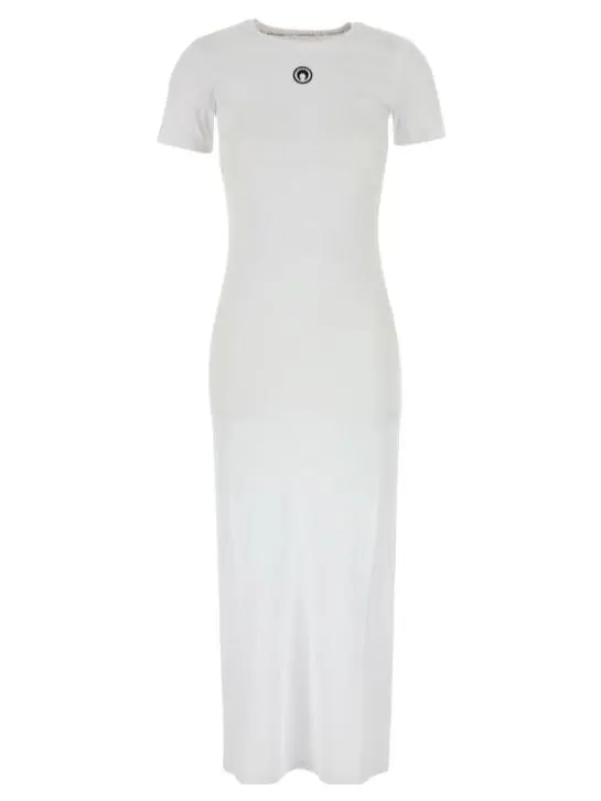 MARINE SERRE Crewneck Dress With Logo Embroidery - White