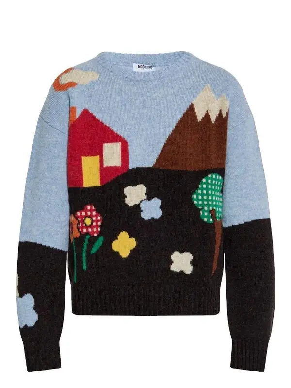 Moschino Landscape Print Crew Neck Sweater - Black