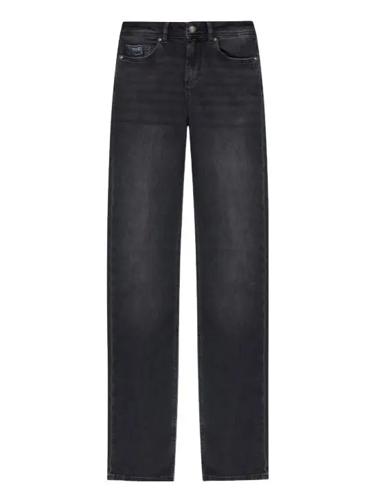 Versace Logo Patch Straight Leg Jeans - Black