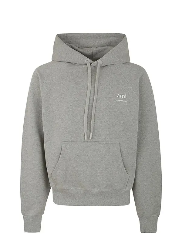 Ami Logo Printed Drawstring Hoodie - White