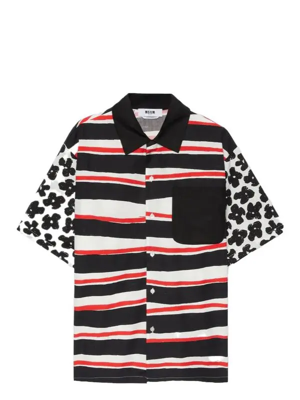 MSGM Mixed-print Poplin Shirt - Black