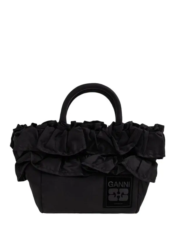 GANNI Ruffled Mini Shopper Bag - Black