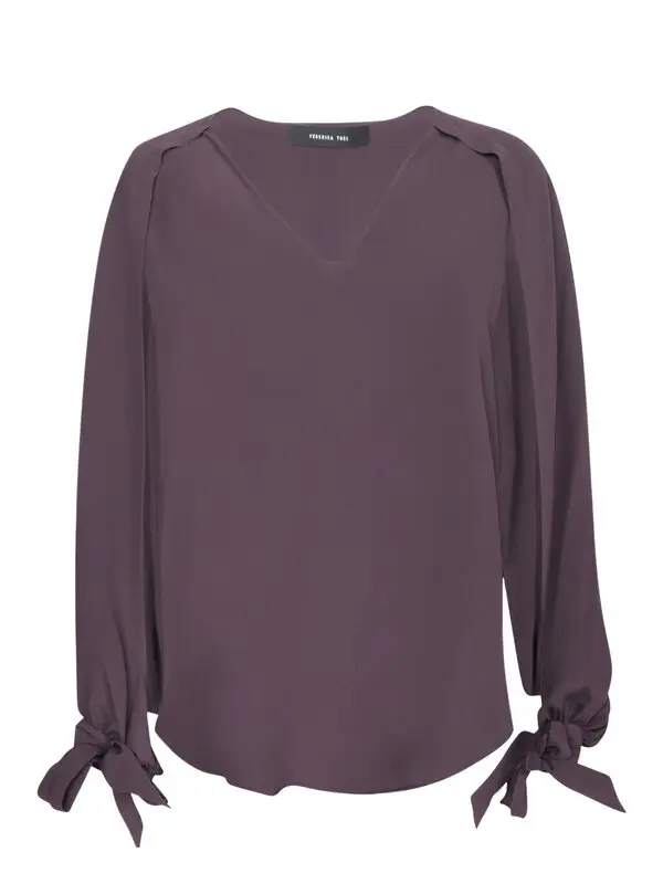 Federica Tosi Long Sleeve Tie-cuff V-neck Blouse - Purple