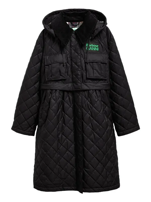 Barbour X Ganni Quilted Zipped Coat - Black/classic Tartan