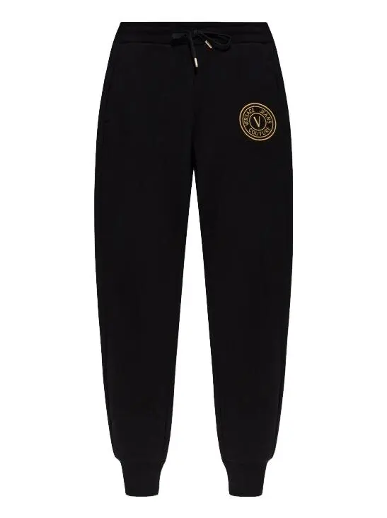 Versace Logo Plaque Drawstring Joggers - Black