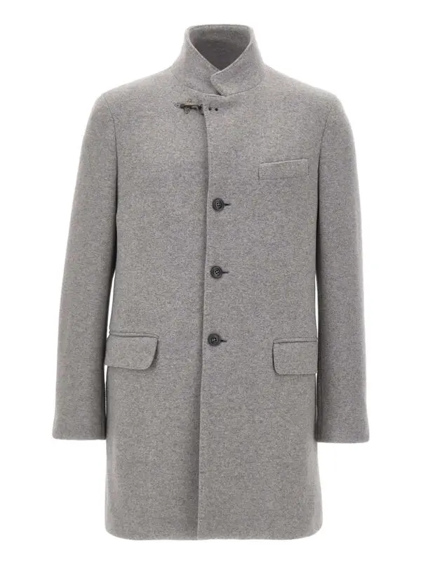 FAY Herringbone Wool-blend Coat - Gray