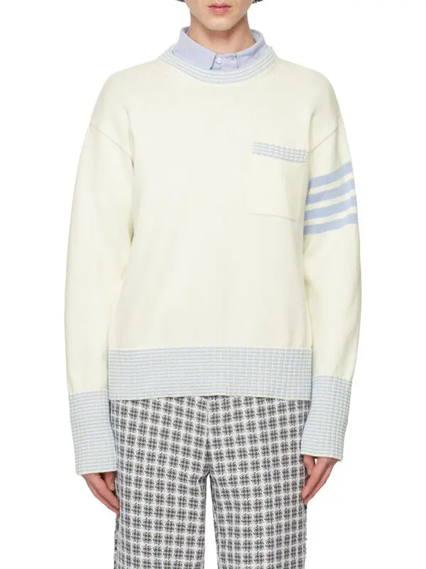 Thom Browne Hector Crew Neck Sweater With Tricolor Splicing - White