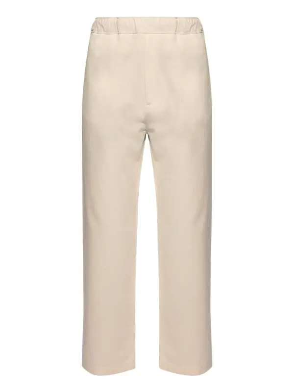 Moncler Satin Tapered Pants With Logo Patch - Ivory White