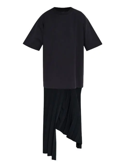 Balenciaga Pleated T-shirt Dress With Asymmetrical Hem - Black