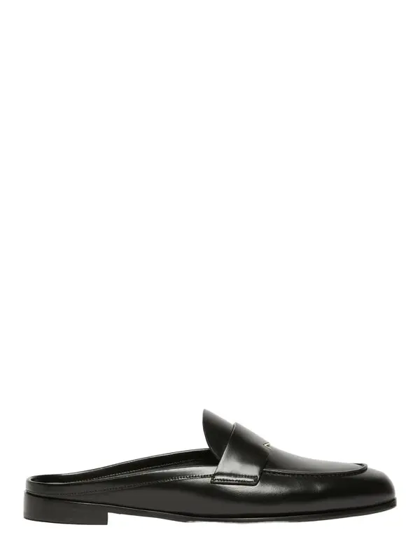 Max Mara Smooth Leather Mule Moccasins - Black